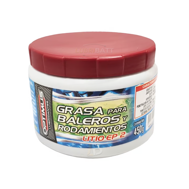 GRASA OPTIMUS BALEROS LITIO EP 2 ROJA 450 GRS - LubriBatt - Talca ...